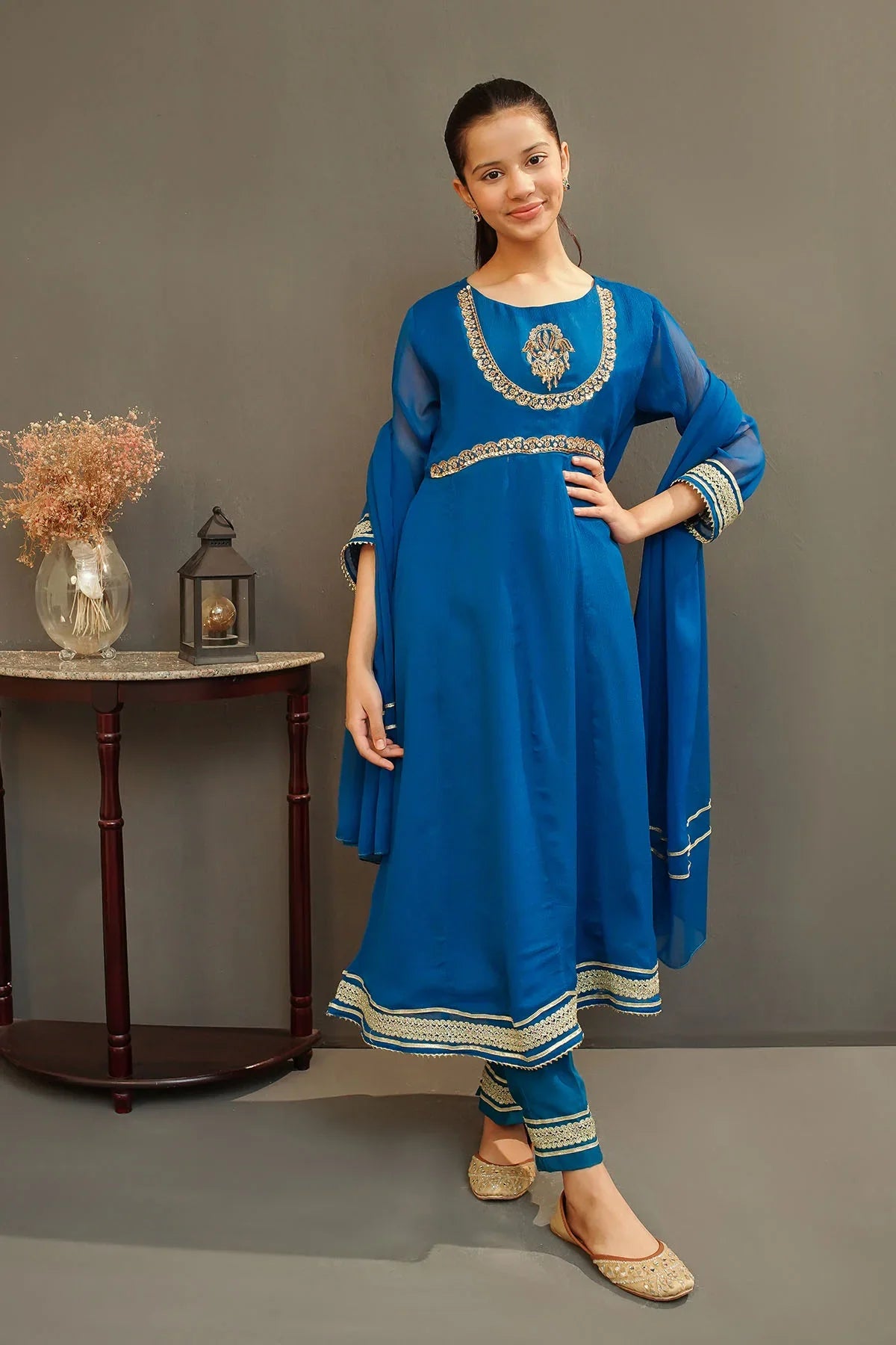 Chiffon Hand Adda Work 3 Pc Suit - Girls Maxi Dress – Wear Ochre