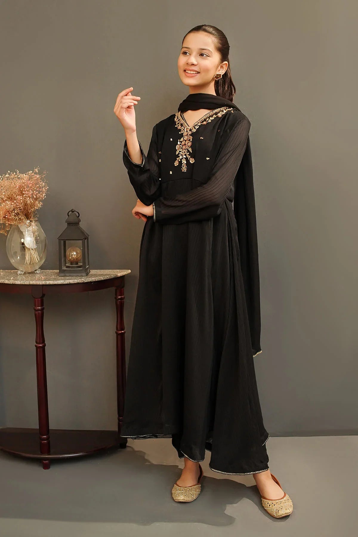 Chiffon Hand Adda Work 3 Pc Suit - Girls Maxi Dress – Wear Ochre