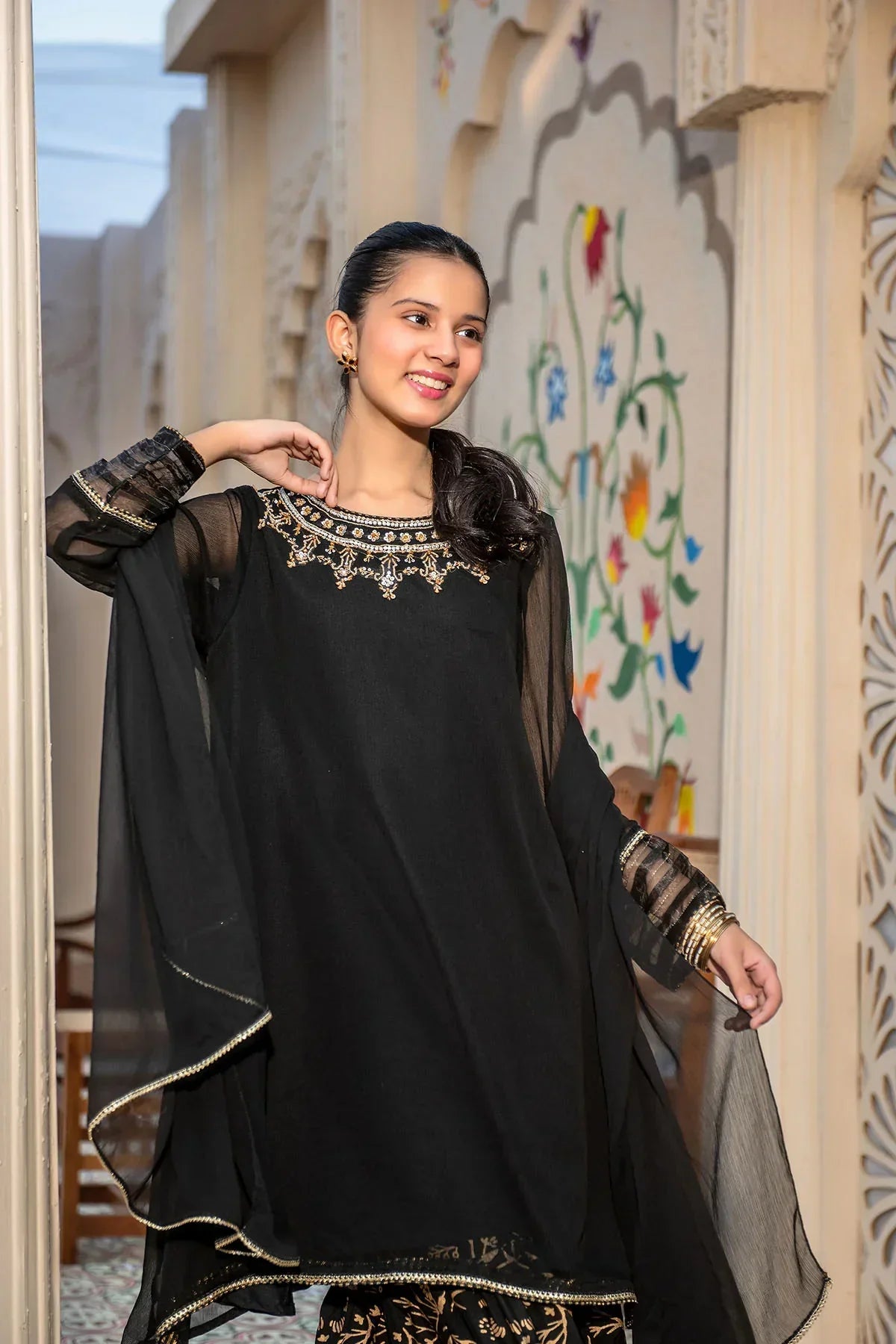 Chiffon Hand Adda Work 3 Pc Suit - Embroidered Chiffon Dress – Wear Ochre