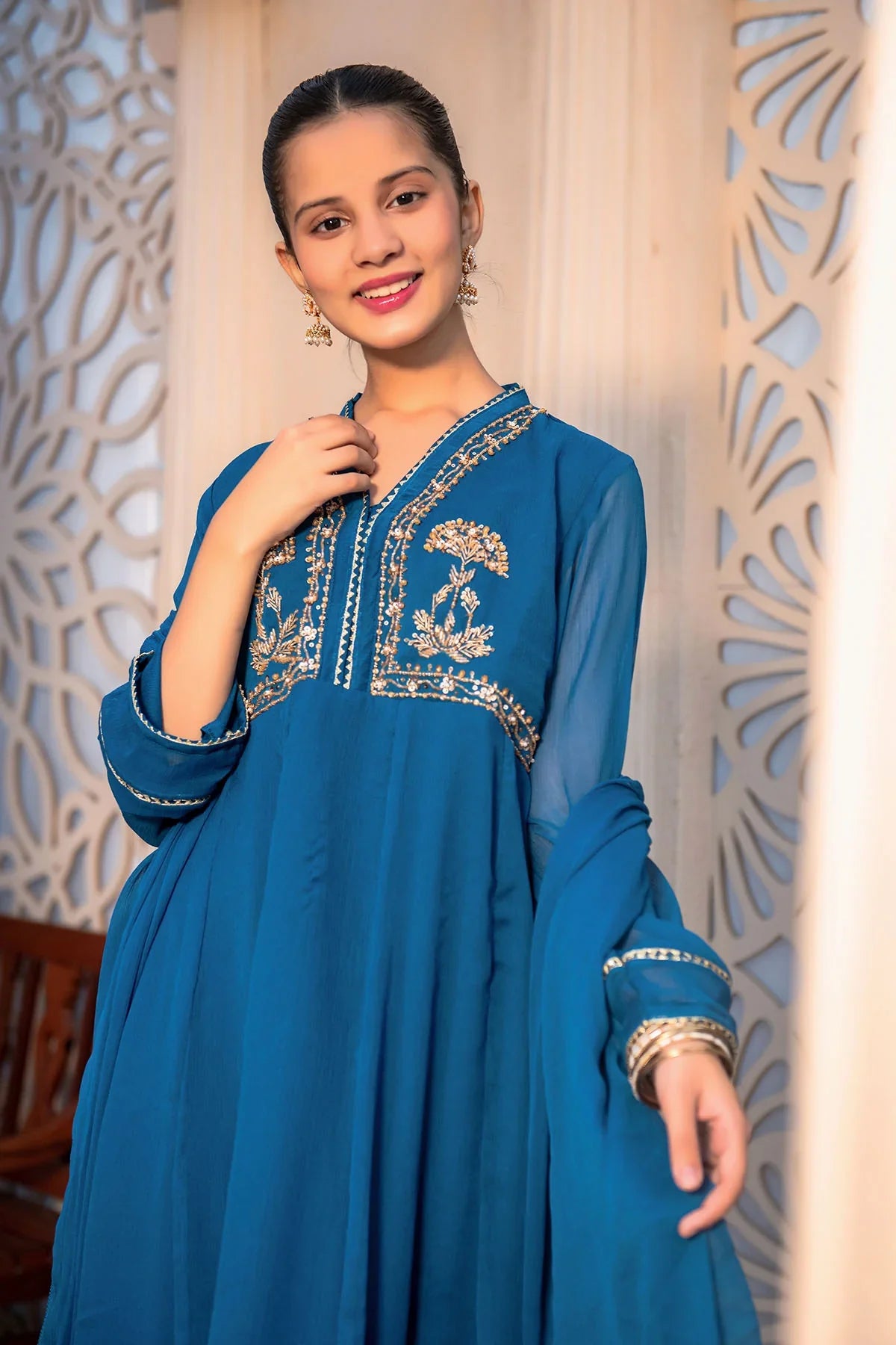 Chiffon Hand Adda Work 3 Pc Suit - Pakistani Girls Dress – Wear Ochre